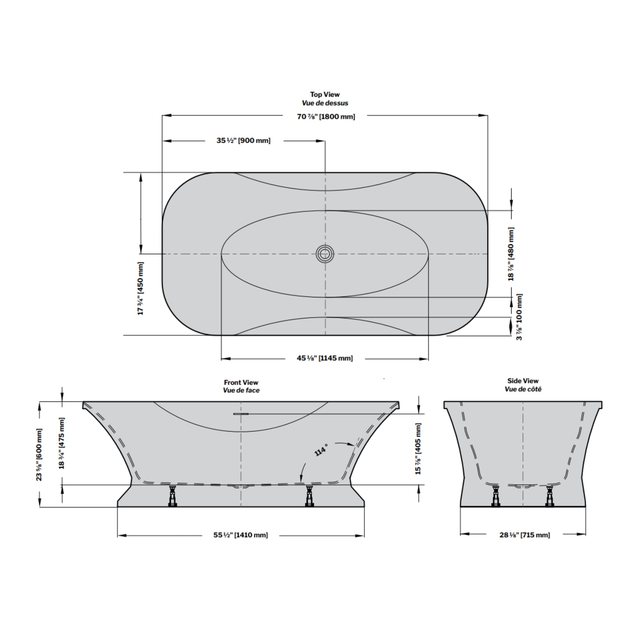 Aria Fortissimo freestanding bathtub 71" x 36" — Plomberie Mascouche