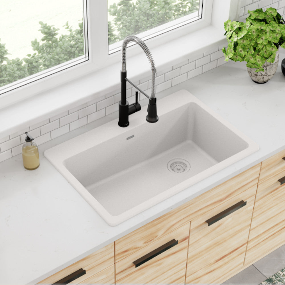 Quartz Classic single sink undermount, off-center drain, 33" x 22" x 9 ...