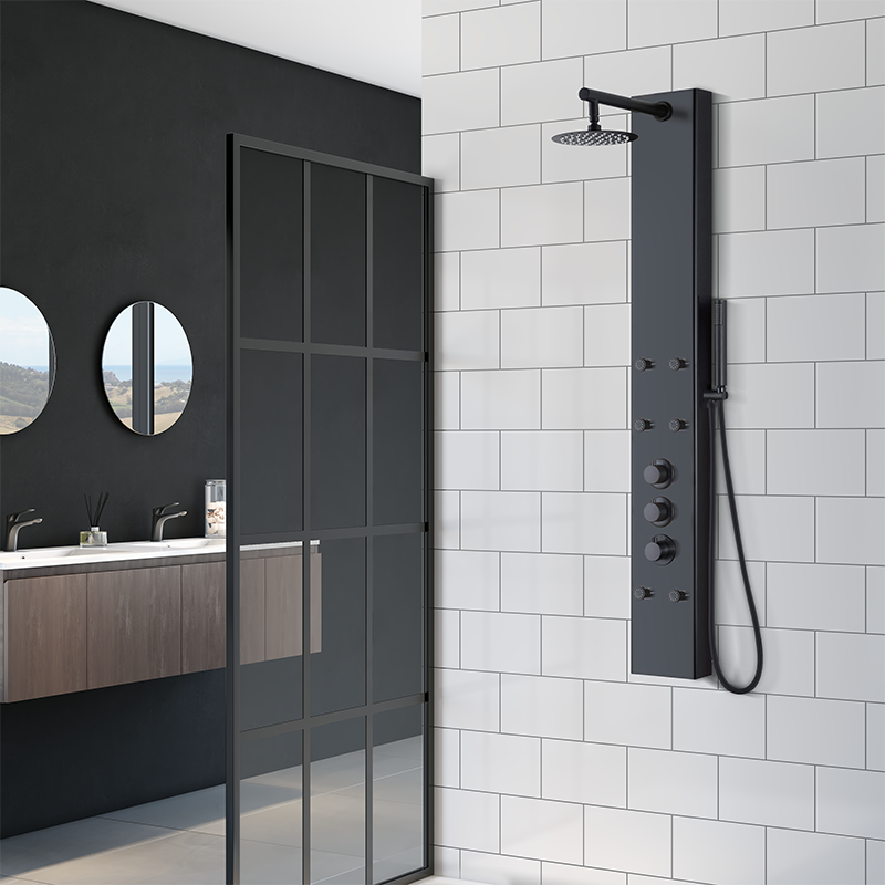Matte black shower column Eden Collection — Plomberie Mascouche